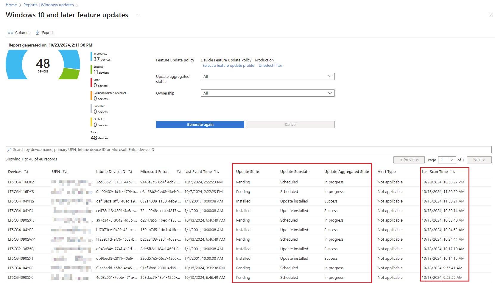 Why is my Windows Feature Update report not showing the correct data?